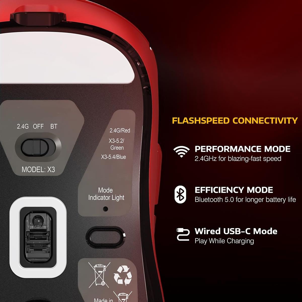 Attack Shark X3 (Red) | Wireless Gaming Mouse | Price in Pakistan