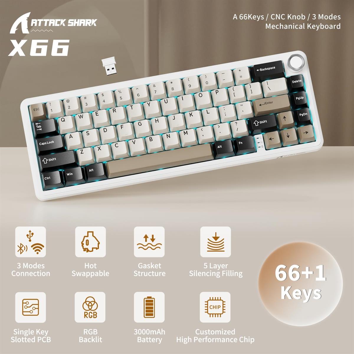 Attack Shark X66 (White Cheese) | Wireless Gaming Keyboard | Price in ...