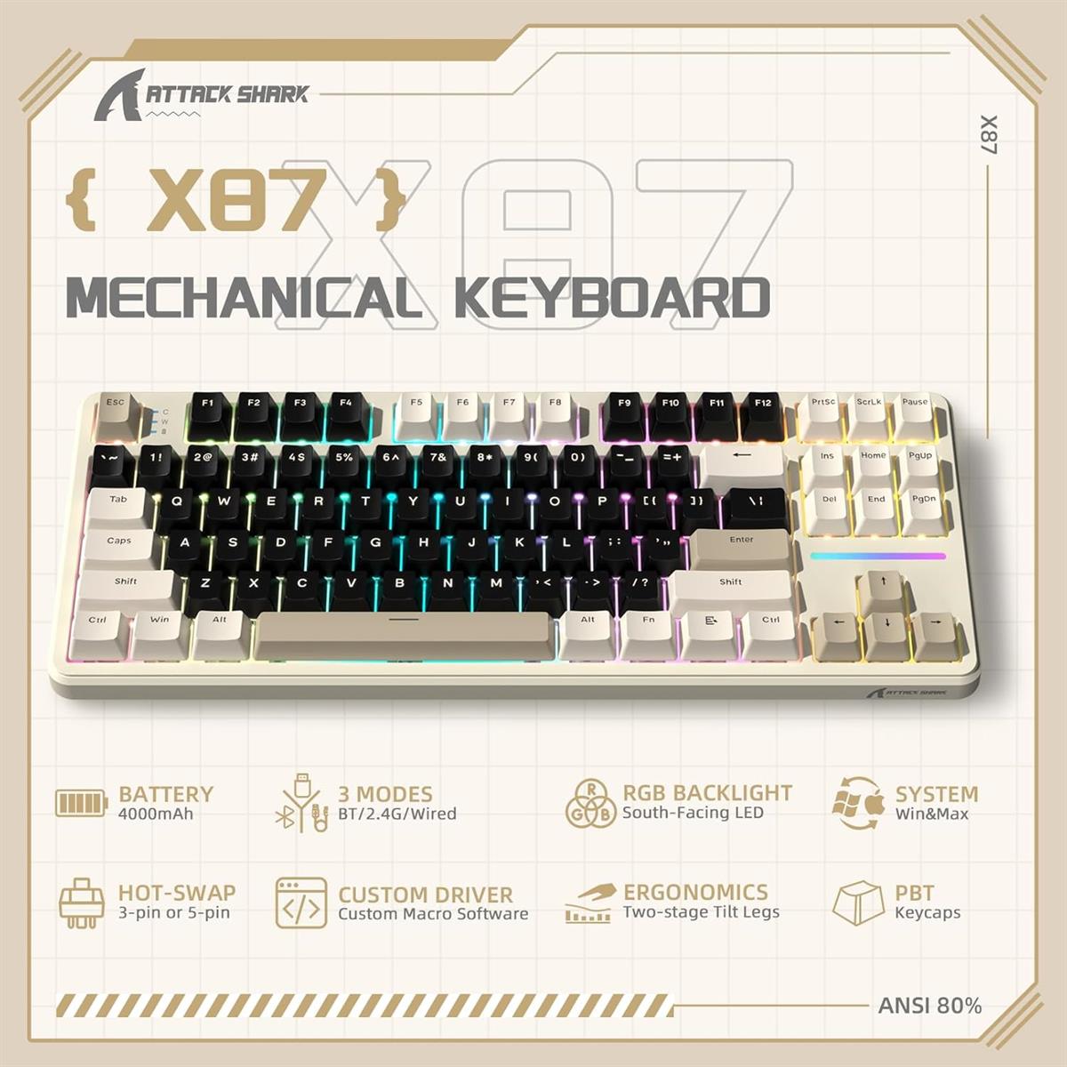 Attack Shark X87 (Cheese White) | Wireless Gaming Keyboard | Price in ...
