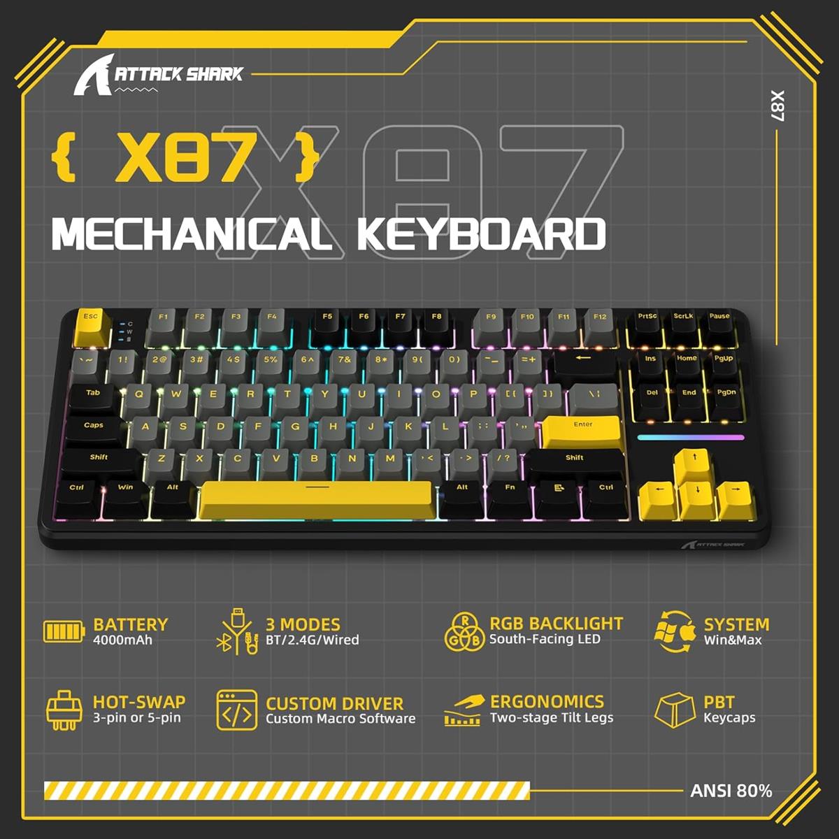 Attack Shark X87 (Star Black) | Wireless Gaming Keyboard | Price in ...