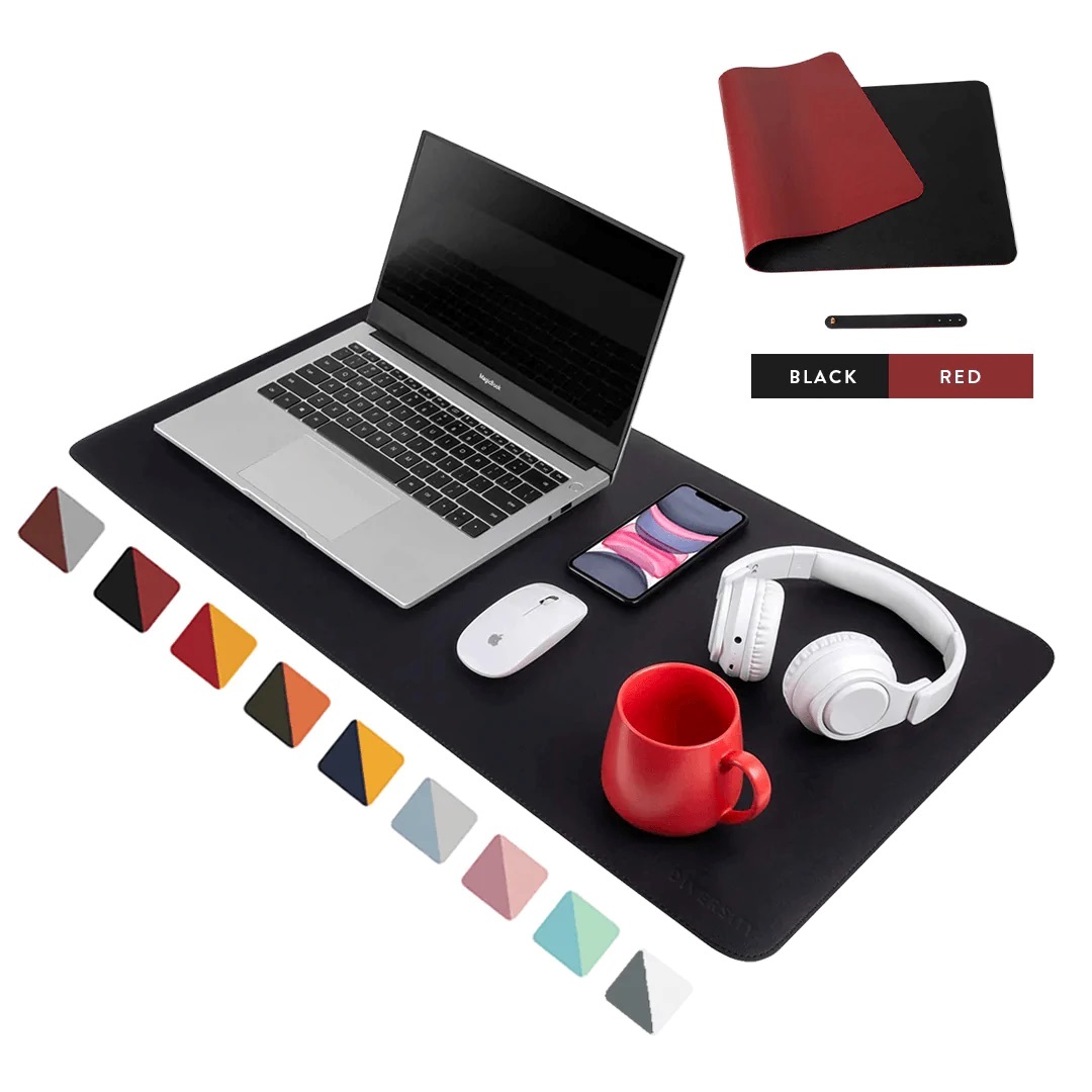 Leather Desk Mat - Black/Red