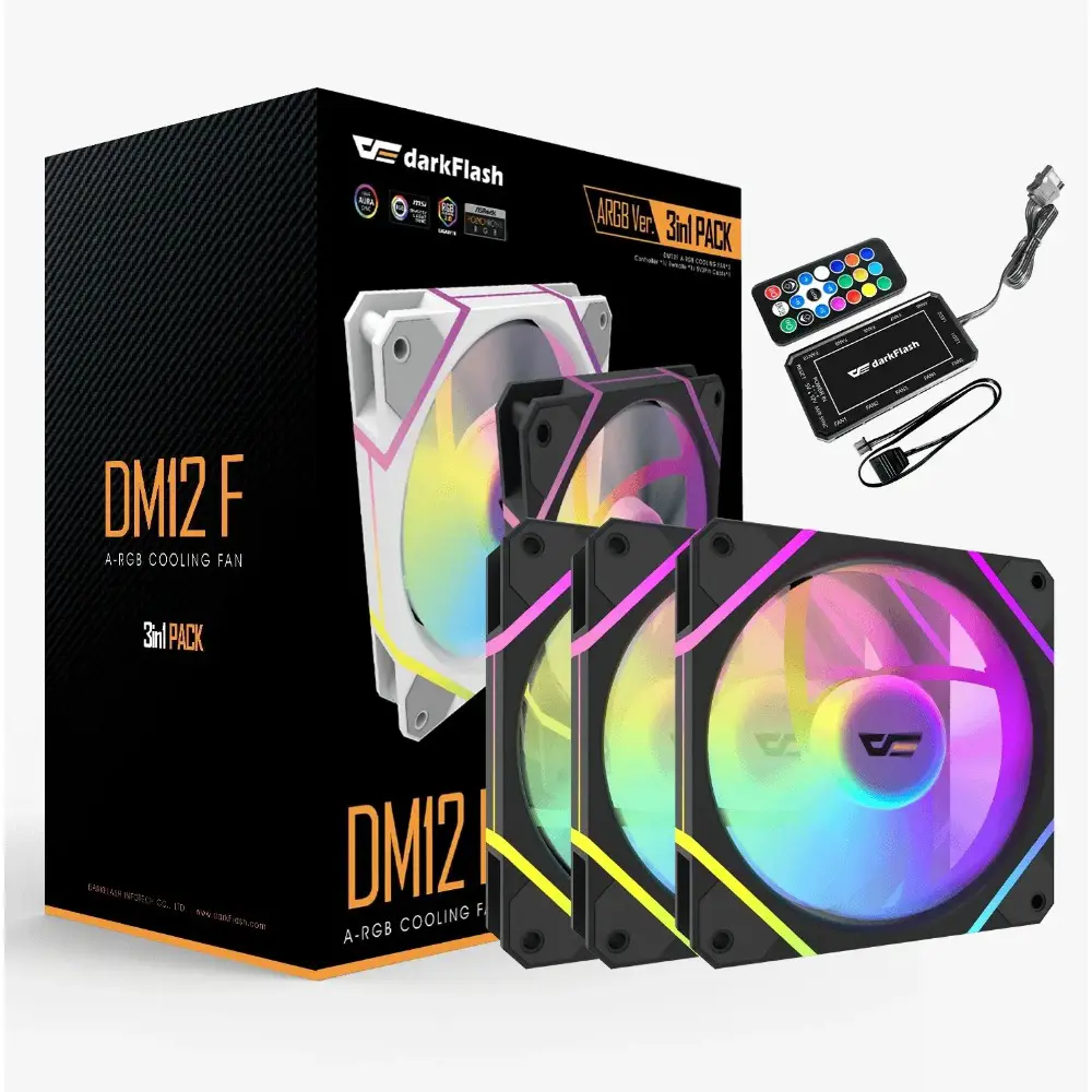 DarkFlash DM12 Pro ARGB 3-in-1 (Black) | 3 Pack 120mm Case Fan | Price in Pakistan
