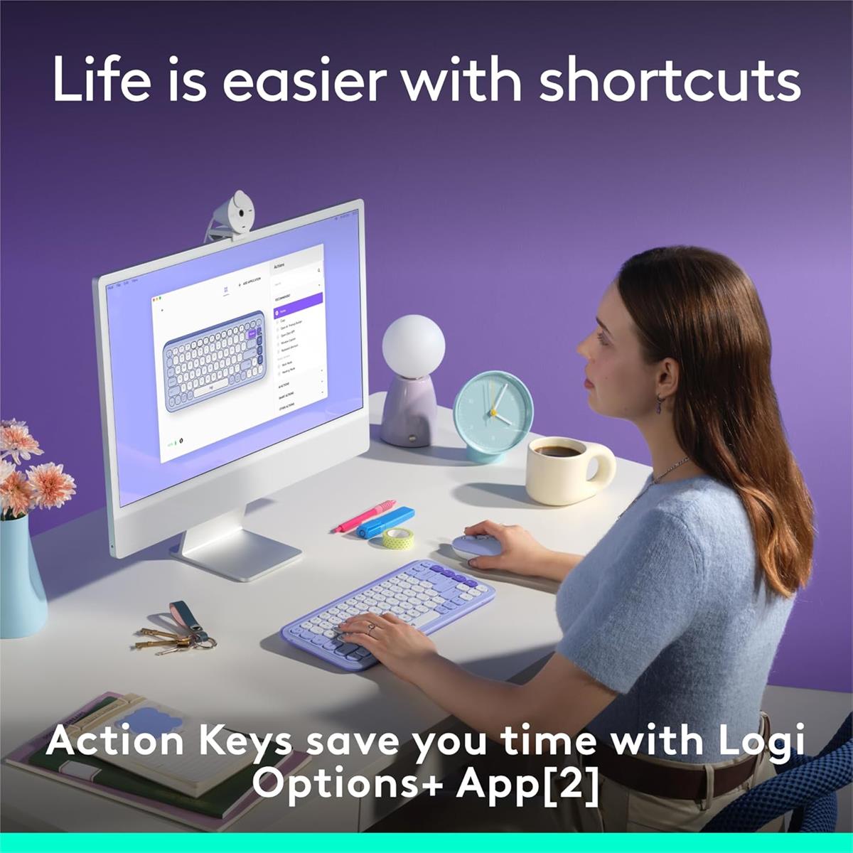 Logitech Pop Icon Keys (Lilac and Off-White) | Wireless Bluetooth ...