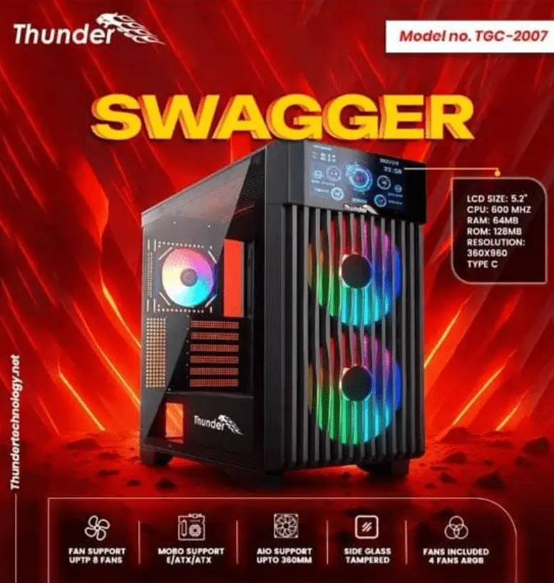 Thunder Swagger TGC-2007 (Black) | ATX PC Casing | Price in Pakistan