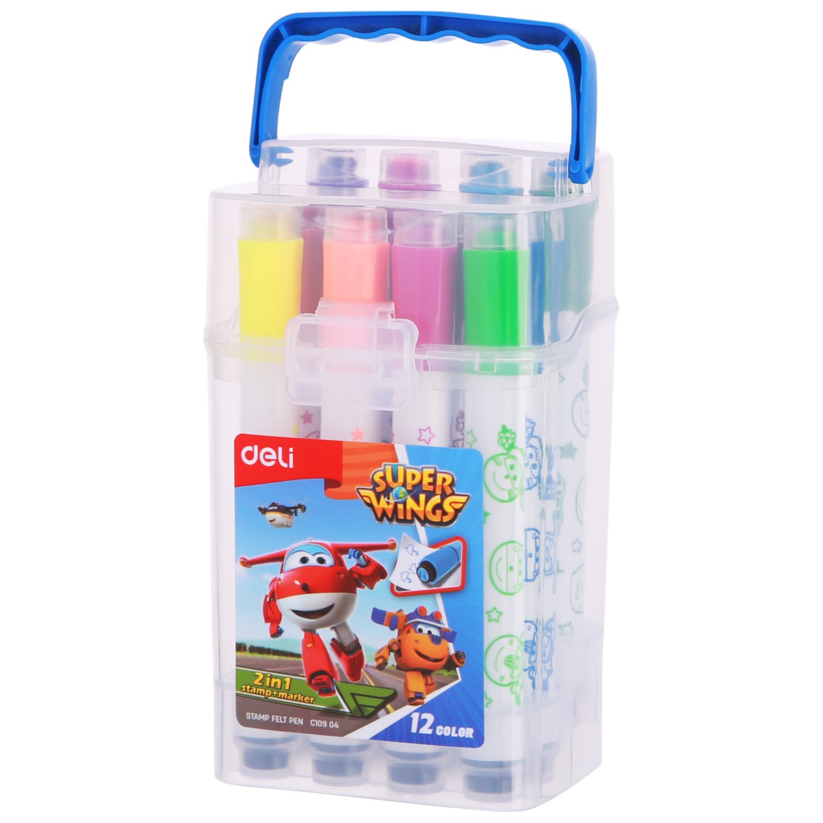Deli EC10904 Super Wings Stamp + Felt Tip Markers 12 Colours