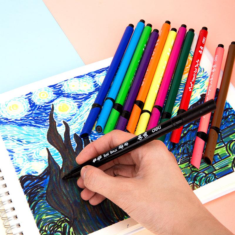 Deli EC10100 Felt Tip Washable 12 Colour Markers