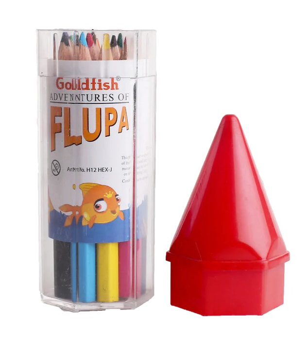 Goldfish H12HEX-J Flupa Colour Pencil Half Size 12 Colours Hexagonal Jar