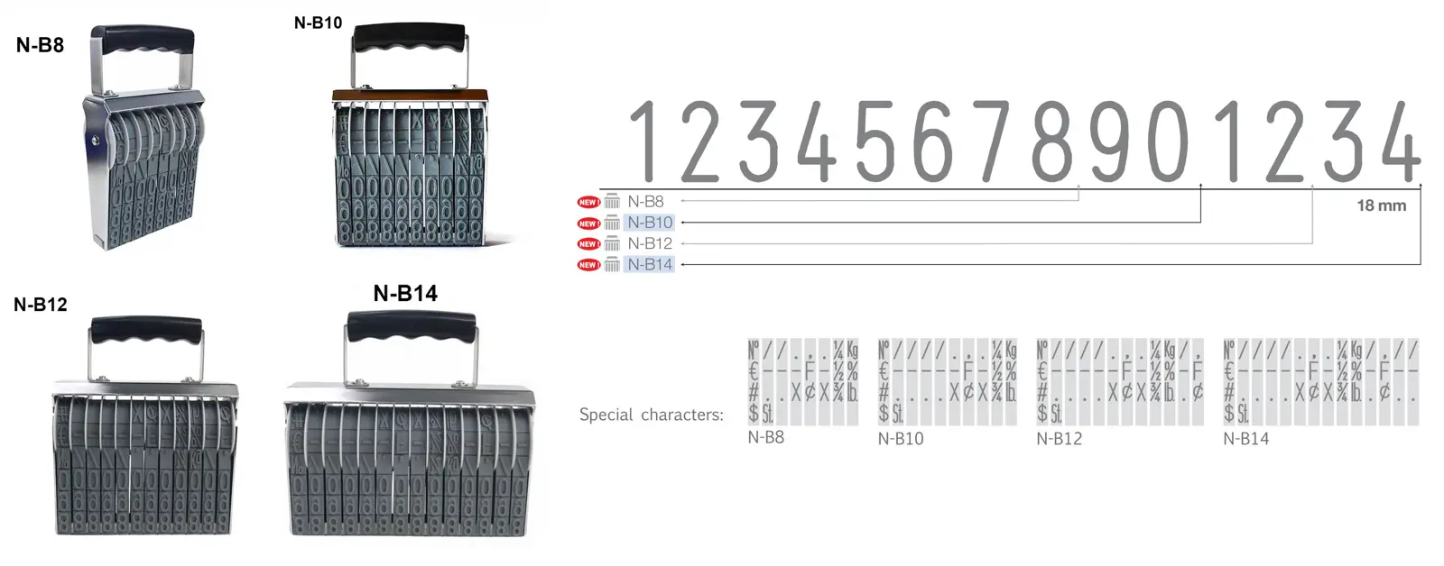 Shiny 8, 10, 12 & 14 Digits 18mm Manual Numbering Stamps