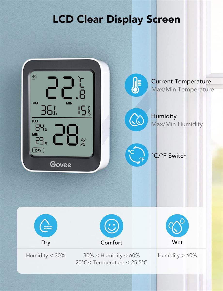 Govee Smart Room Thermometer Hygrometer Bluetooth Digital Indoor ...