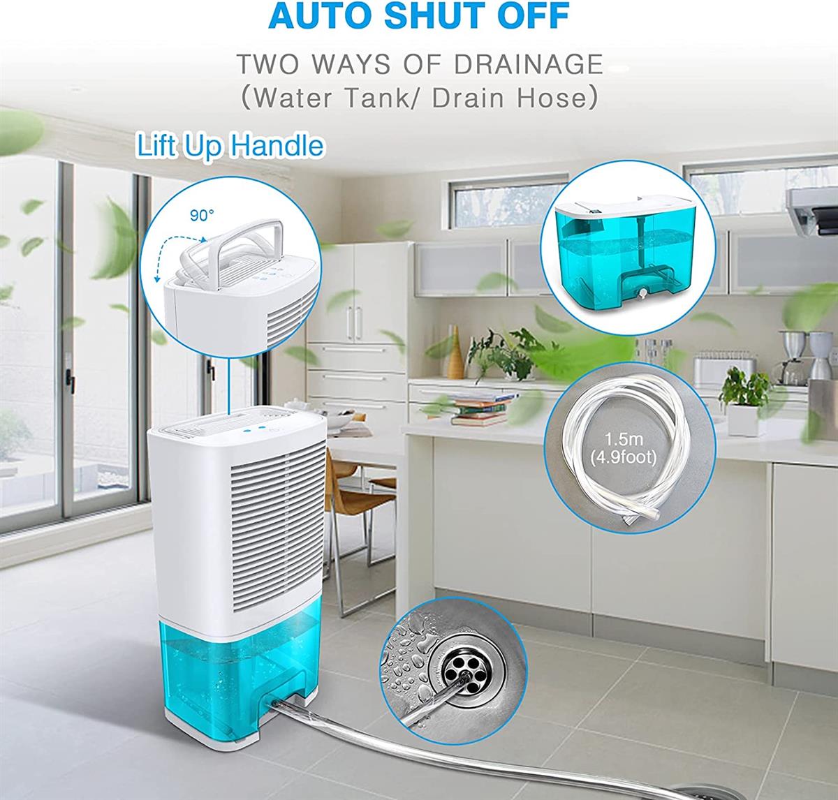 Levoair Dehumidifier 68oz(2000ml) Small Dehumidifier with Drain Hose ...