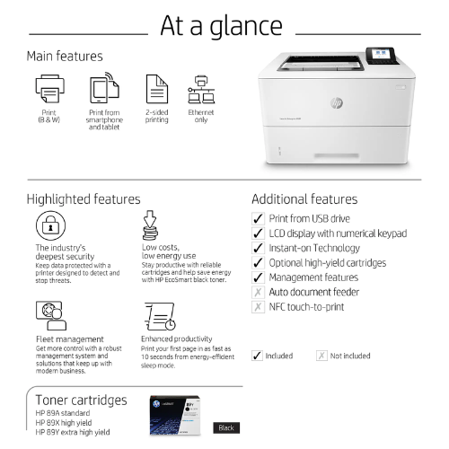 HP LaserJet Enterprise M507dn Printer, Black Print Only