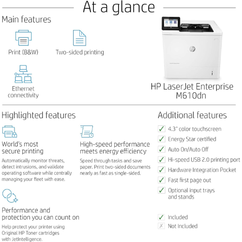 HP LaserJet Enterprise M610dn Monochrome Printer