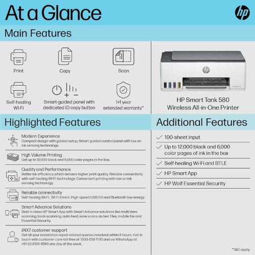 HP Smart Tank 580 All-in-One Wireless Printer, Refillable Ink Tank ...