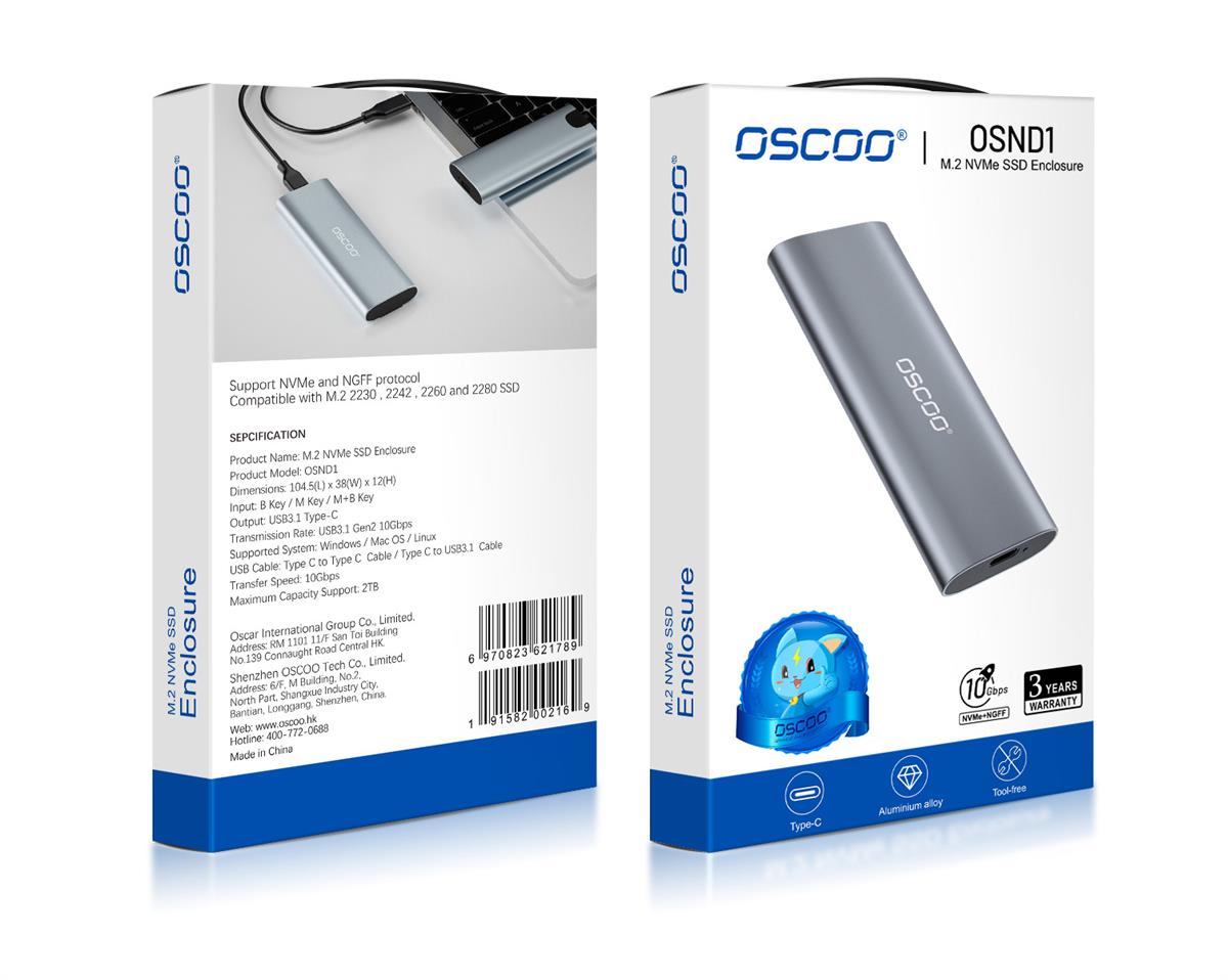 OSCOO M.2 NVMe Case Enclosure SSD Case