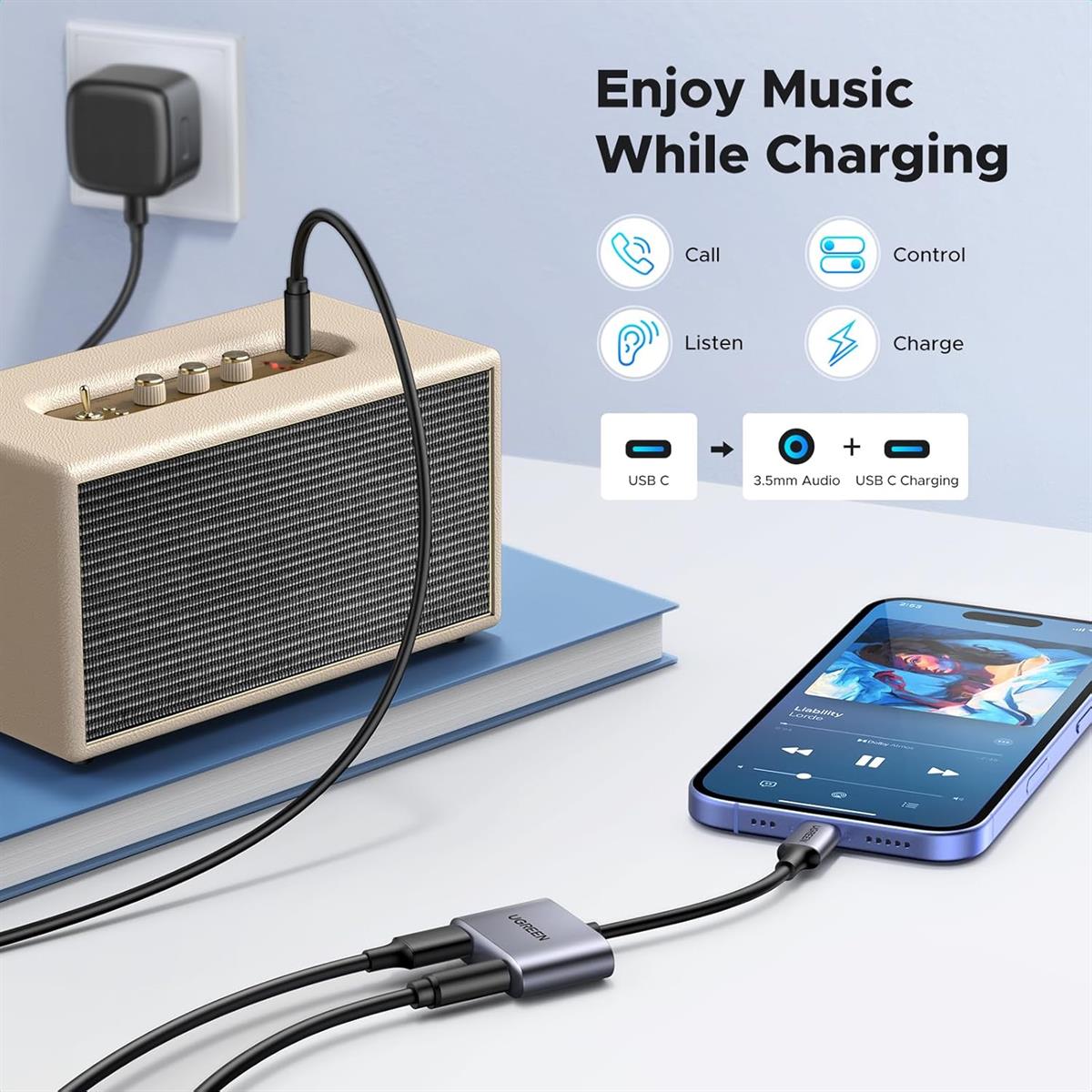 UGREEN USB C to 3.5mm Headphone and Charger Adapter 2 in 1 Type C to ...