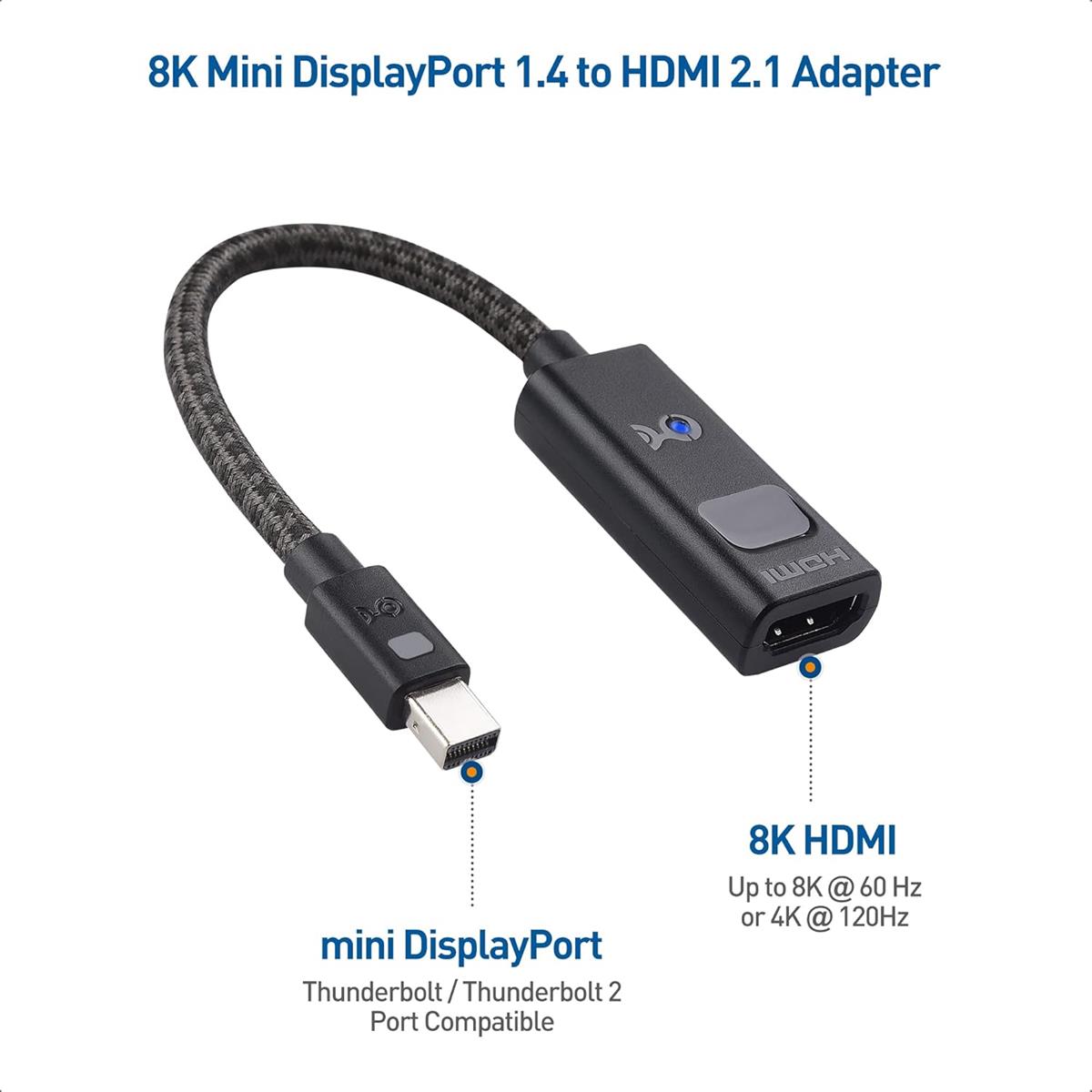 Cable Matters Active 8K Mini DisplayPort 1.4 to HDMI 2.1 Adapter 48Gbps ...