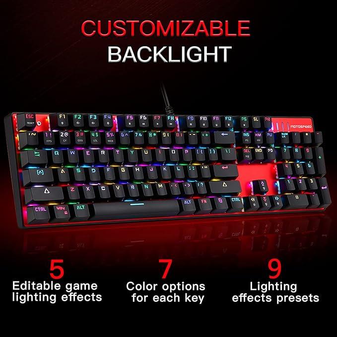 MOTOSPEED CK104 Mechanical Keyboard with Blue Red Switches,104-Key RGB Backlit Gaming Keyboard ...