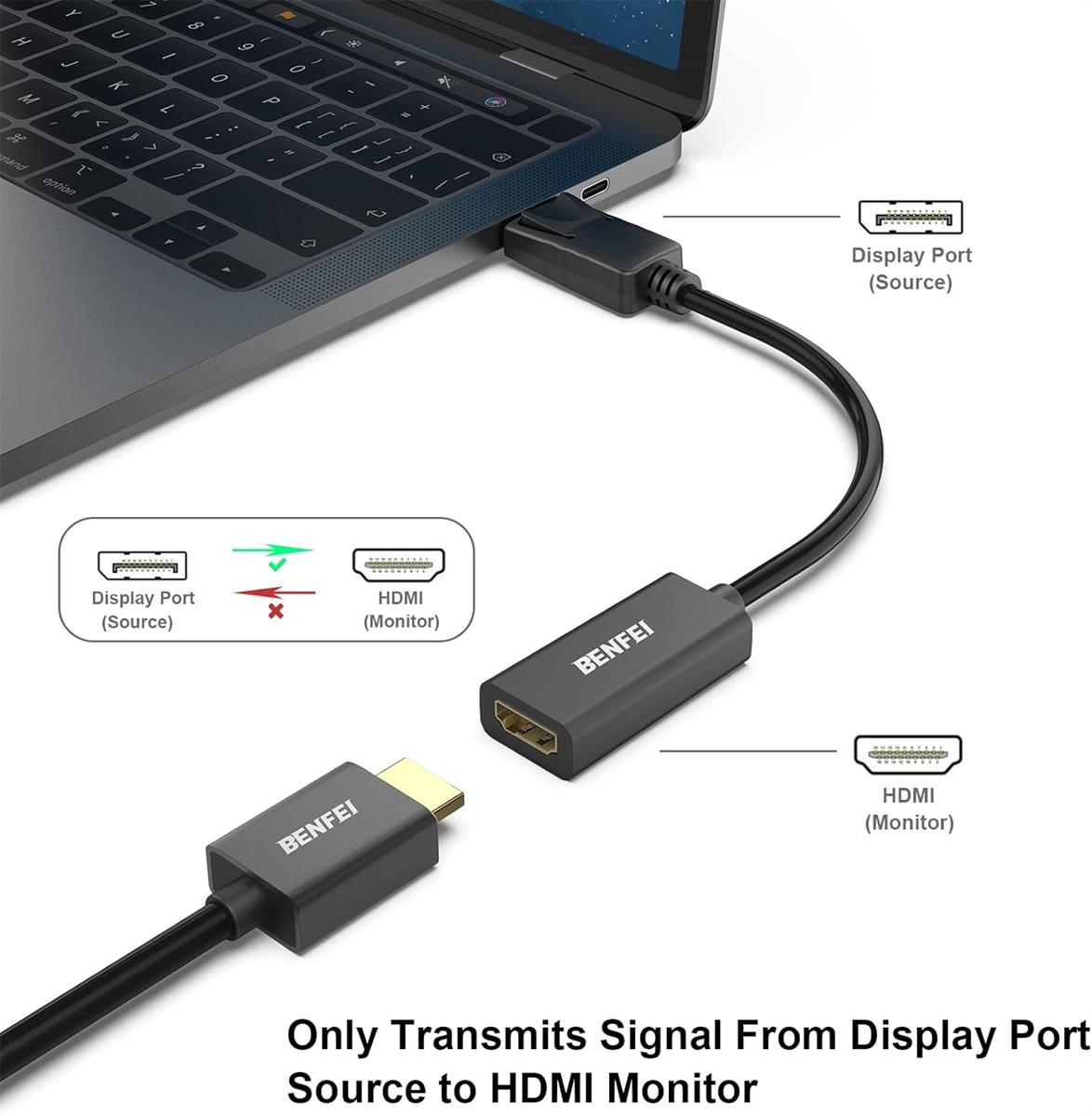 BENFEI 4K DisplayPort to HDMI Adapter, Uni-Directional DP 1.2 Computer ...