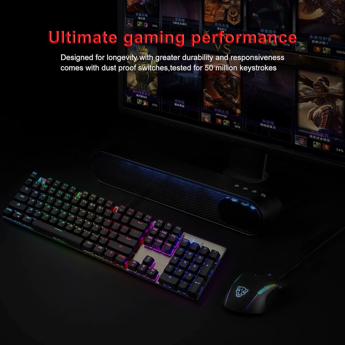 MOTOSPEED CK104 Mechanical Keyboard with Blue Red Switches,104-Key RGB Backlit Gaming Keyboard ...