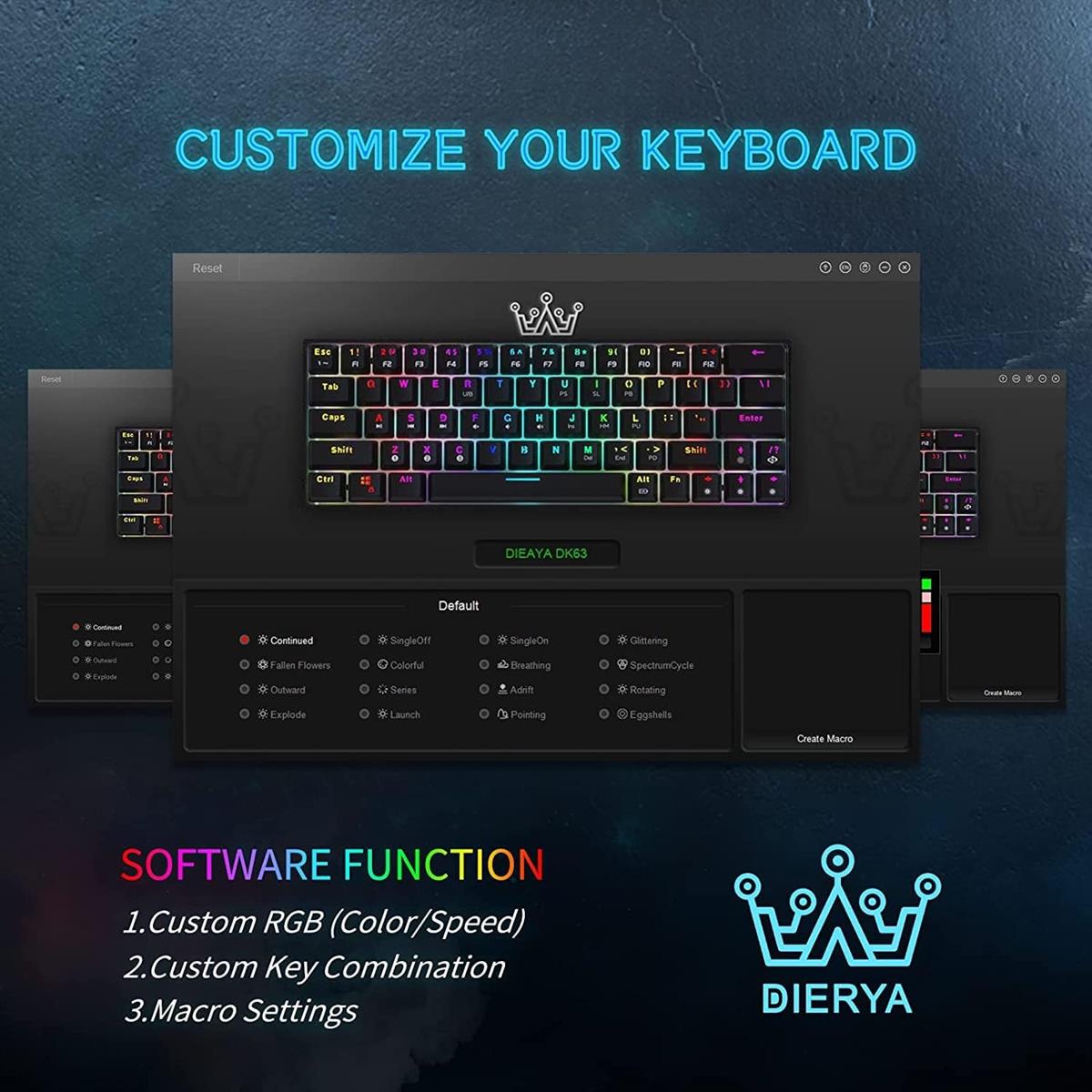 DIERYA DK63N 60% Wireless Wired Mechanical Gaming Keyboard, RGB Backlit ...