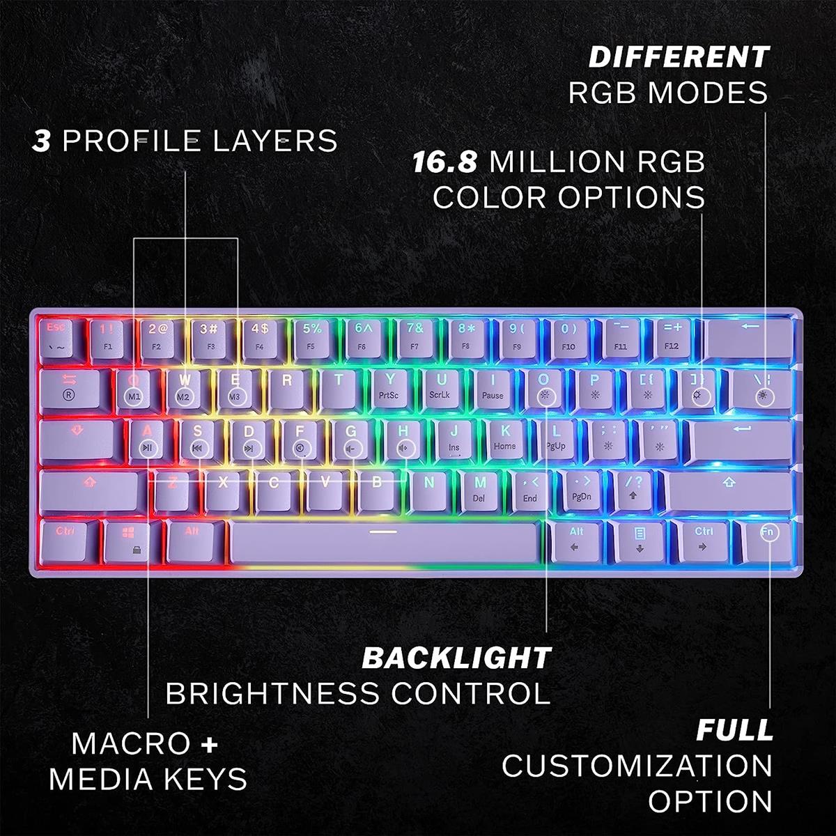 HK GAMING GK61 Mechanical Gaming Keyboard - 61 Keys Multi Color RGB ...