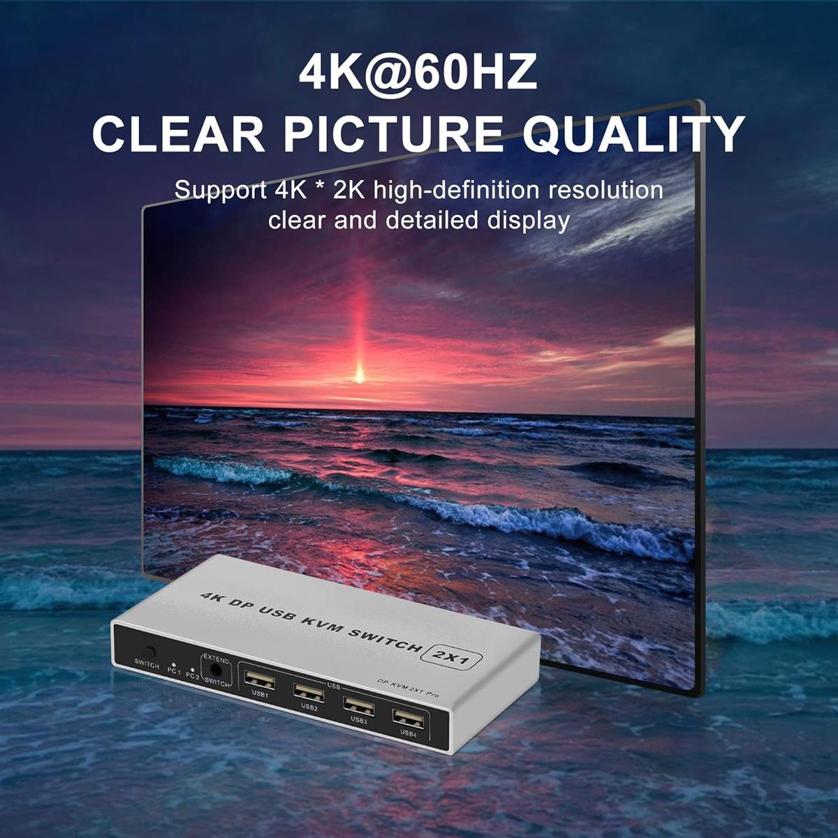 Displayport Kvm Switch 2 Port 4k 60hz Usb And Dp Switch For 2 Computers Keyboard Mouse Printer