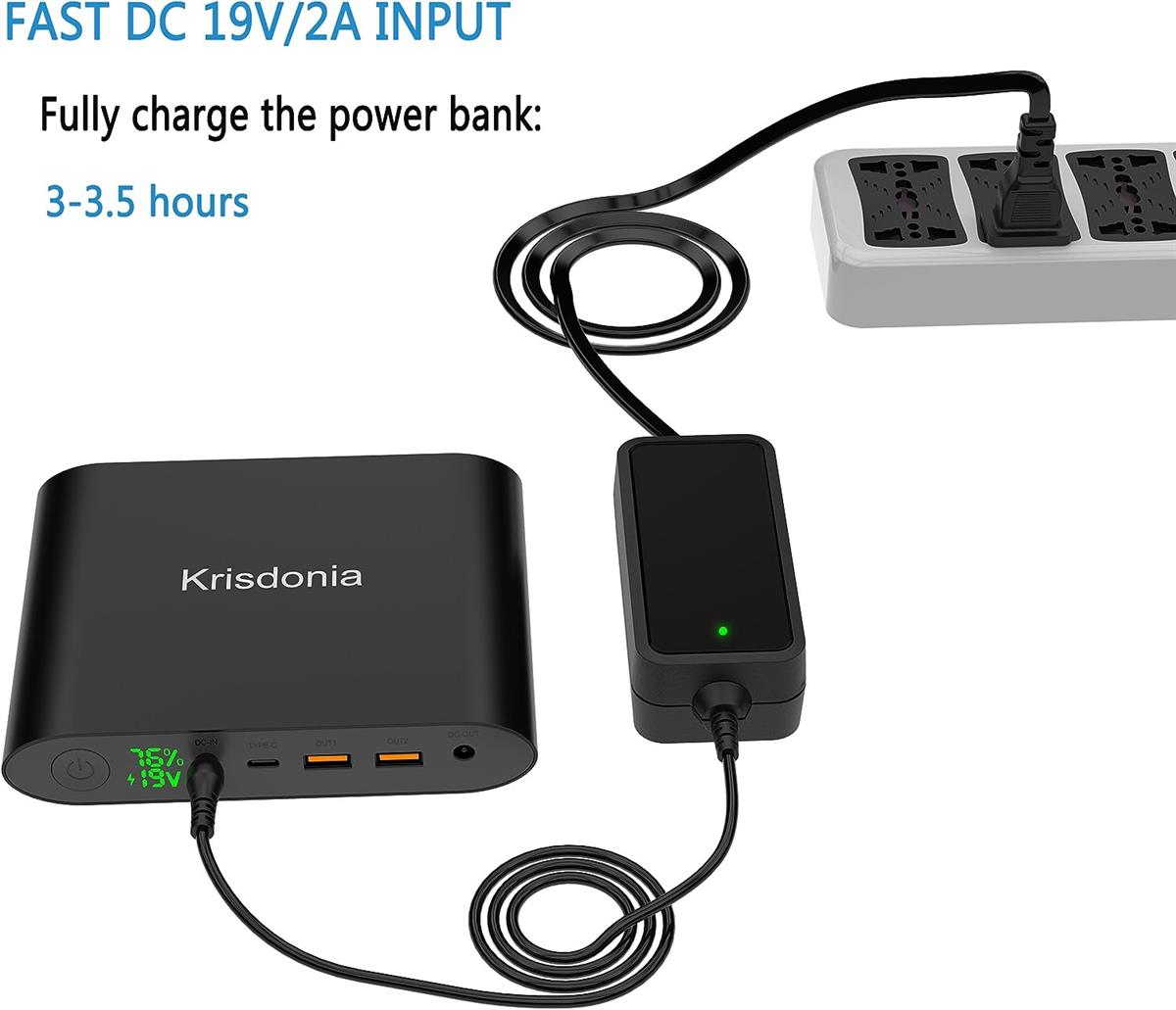 Krisdonia Portable Laptop Charger (TSA-Approved) 92.5Wh/25000mAh Travel ...