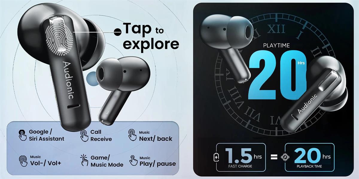 Audionic Trance Airbud 810 with Quad Mic ANC Earbuds, Touch LCD Display ...