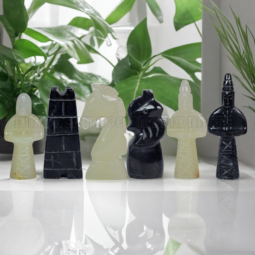 Green Onyx & Jet Black Natural Stone Royal Bishop Series Chess Set ...