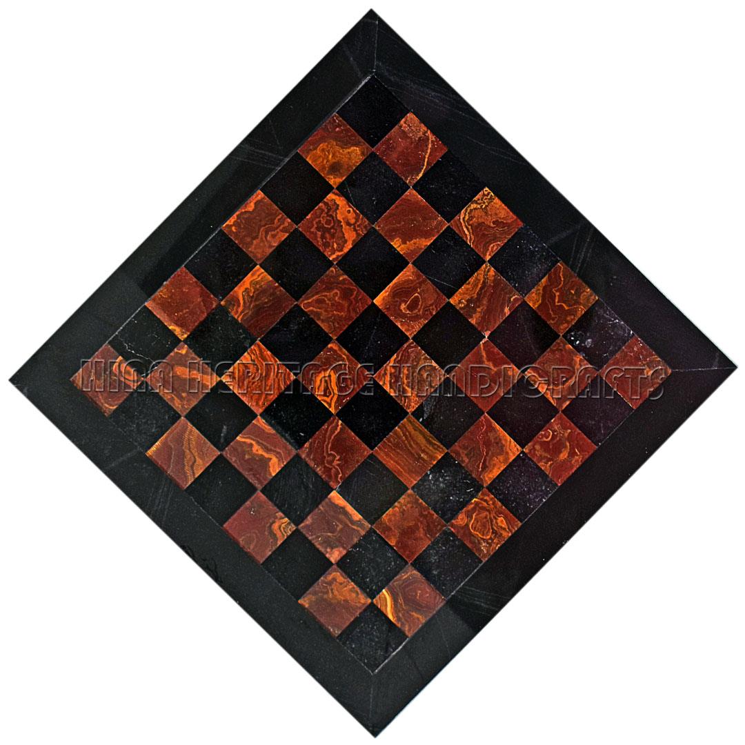Red Onyx & Jet Black Marble Chess Board with Customizable Borders ...