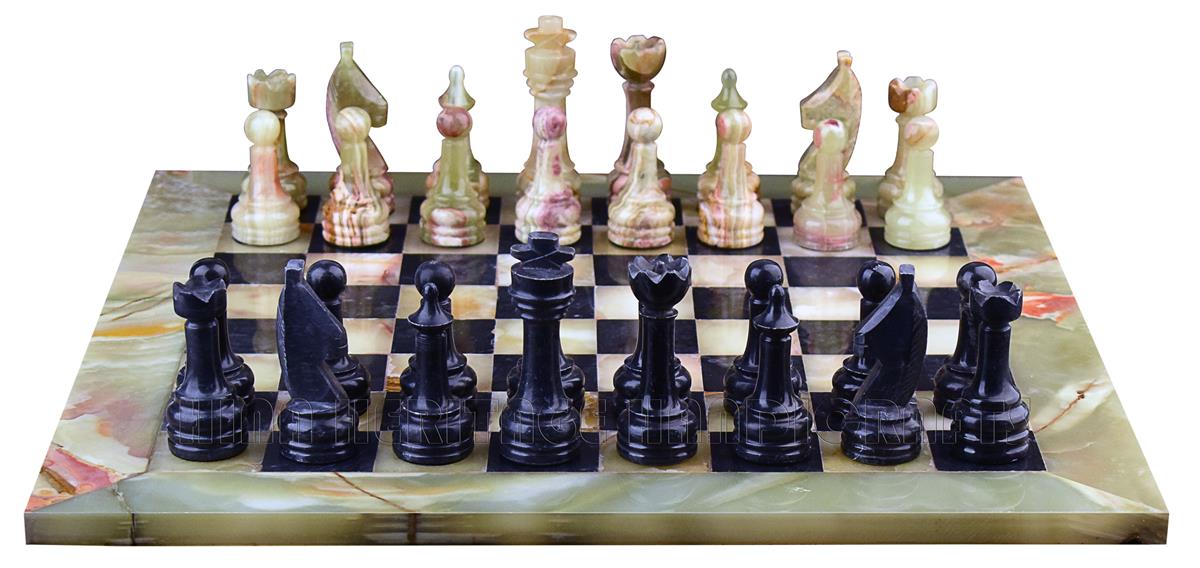 Exquisite Green Onyx & Jet Black Marble Chess Set - Perfect for ...