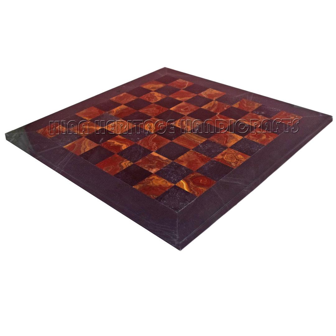 Red Onyx & Jet Black Marble Chess Board with Customizable Borders ...