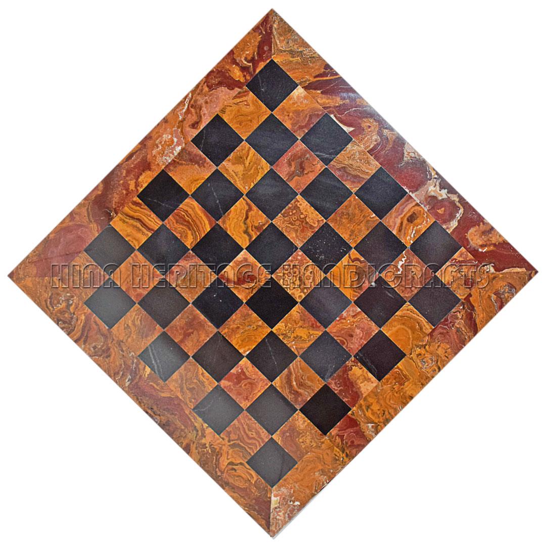 Red Onyx & Jet Black Marble Chess Board with Customizable Borders ...