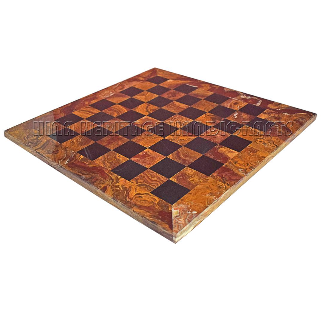 Red Onyx & Jet Black Marble Chess Board with Customizable Borders ...