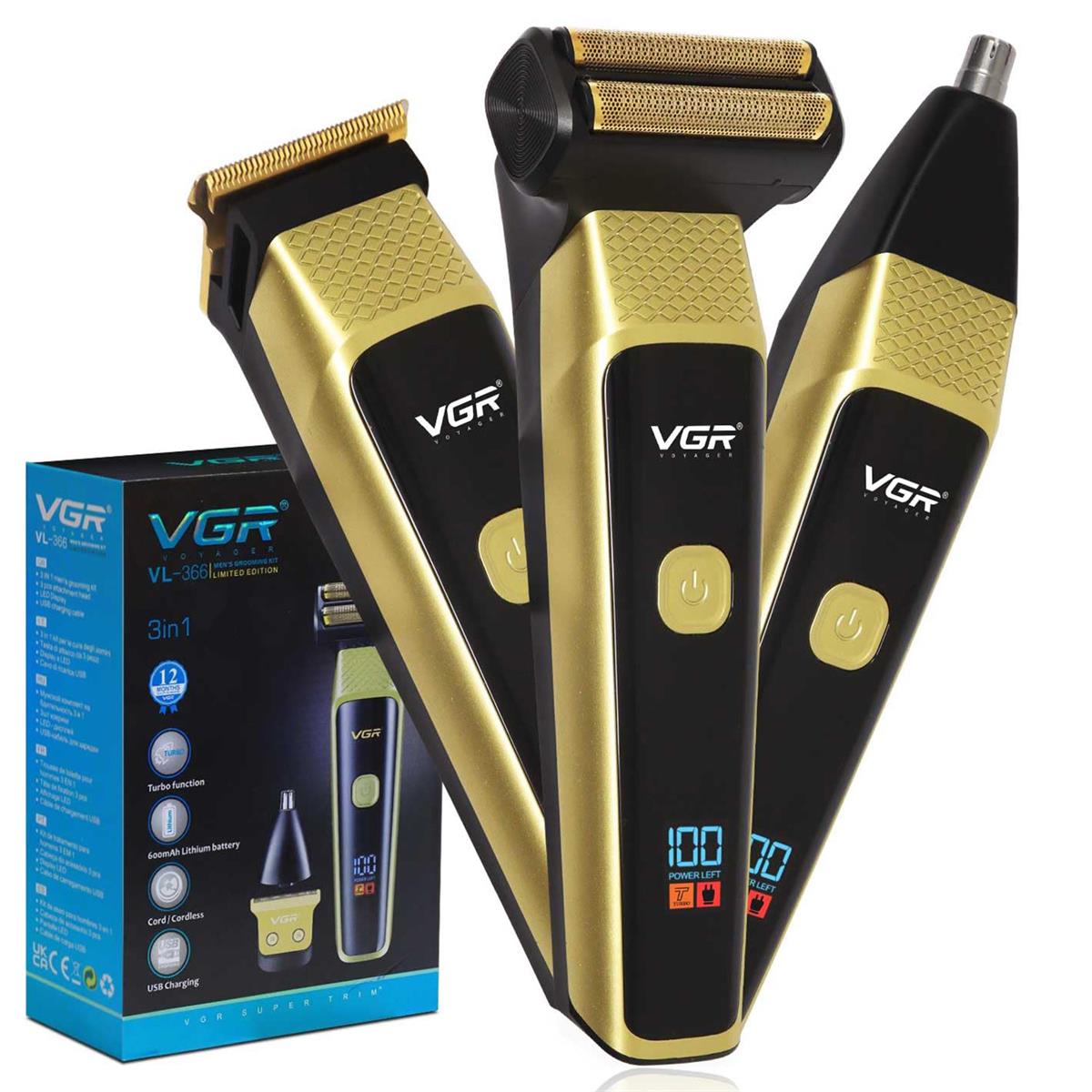 VGR VL-366 Limited Edition Professional 3-in-1 Grooming Kit for Men – 90-Minute Runtime with ...