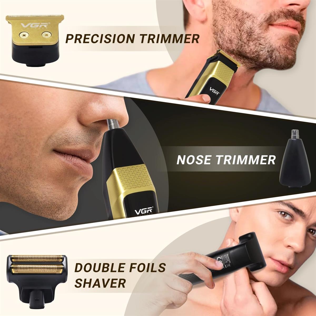 VGR VL-366 Limited Edition Professional 3-in-1 Grooming Kit for Men – 90-Minute Runtime with ...