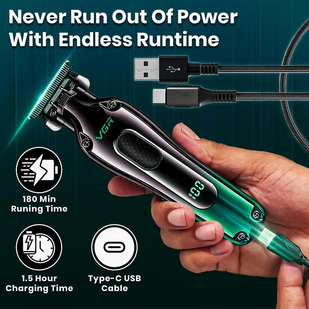 VGR V-998 Professional Cord/Cordless Hair Trimmer for Men - Titanium ...