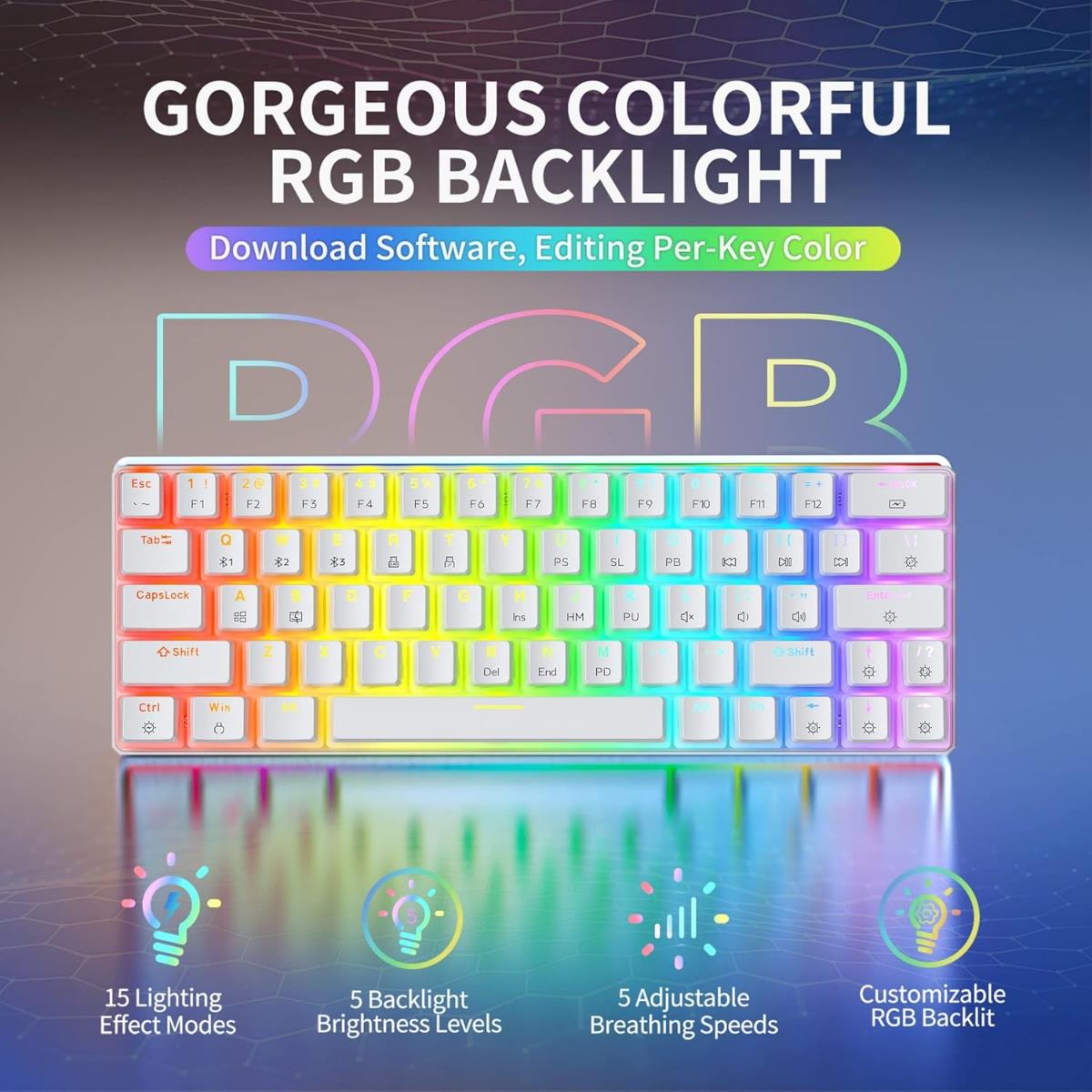 "Tezarre TK63 Wireless Mechanical Keyboard - 60% RGB, PBT Keycaps, Hot-Swappable"