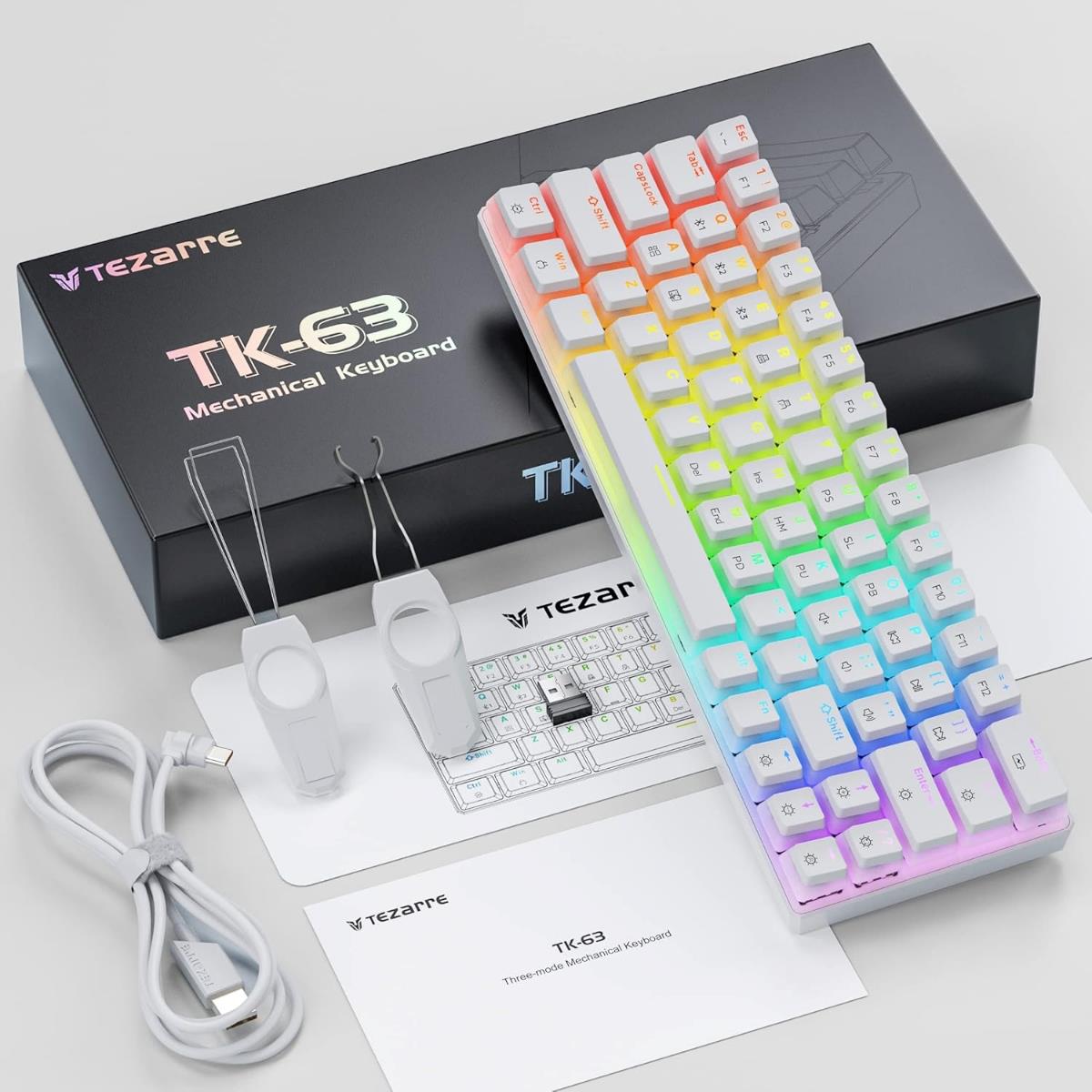 "Tezarre TK63 Wireless Mechanical Keyboard - 60% RGB, PBT Keycaps, Hot-Swappable"