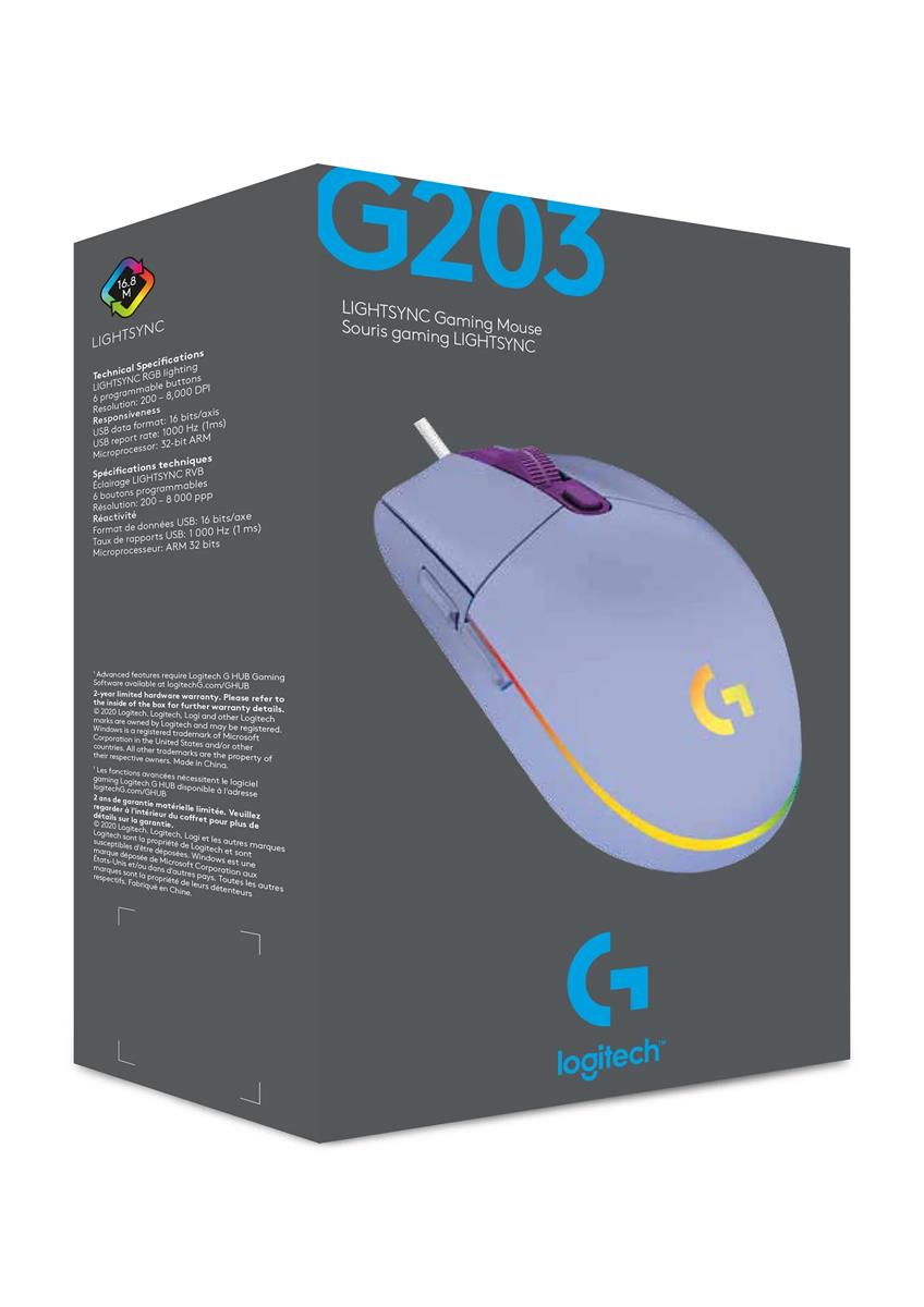 Logitech G203 Lightsync Gaming Mouse. Lilac