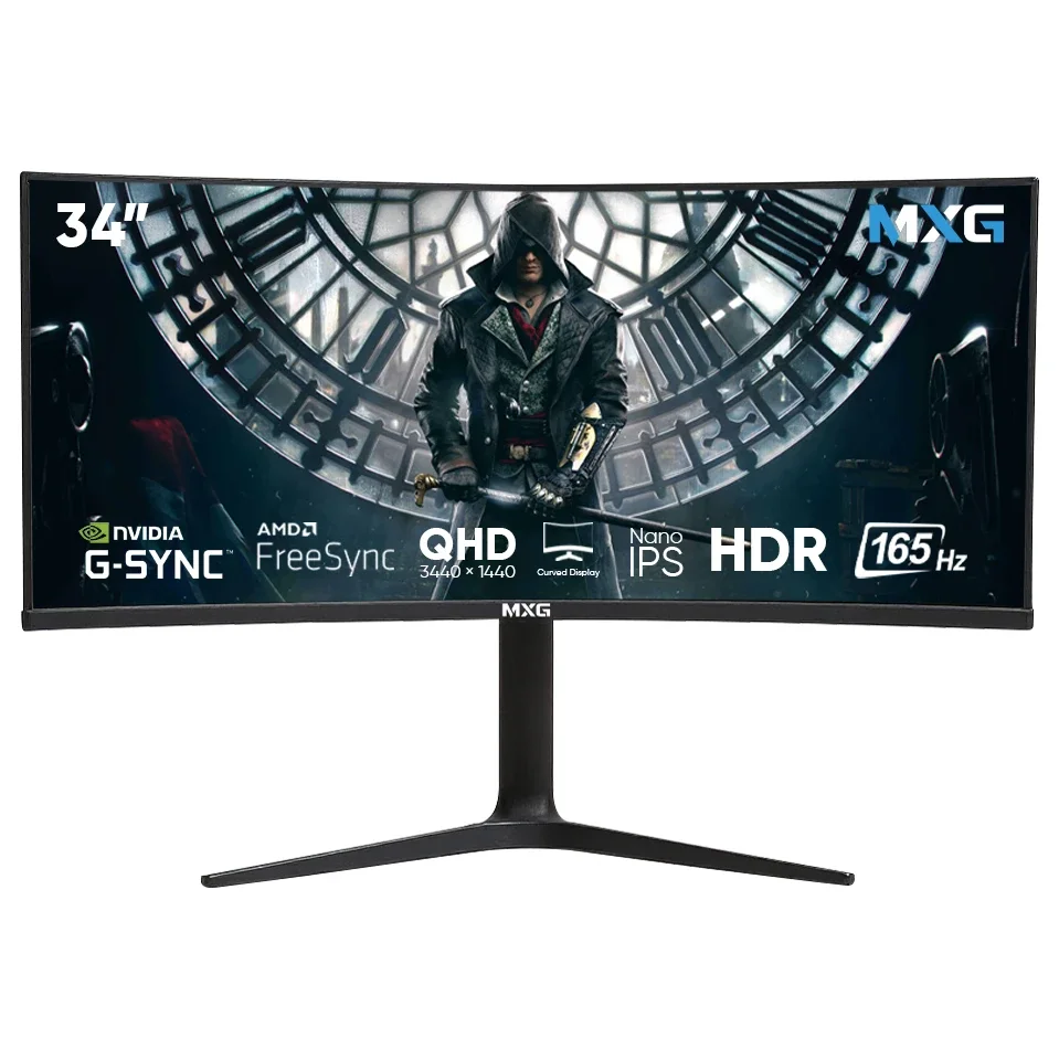 MXG G34WIC-65 Curved Nano IPS Ultrawide Monitor, 34, 3440x1440, 165Hz ...